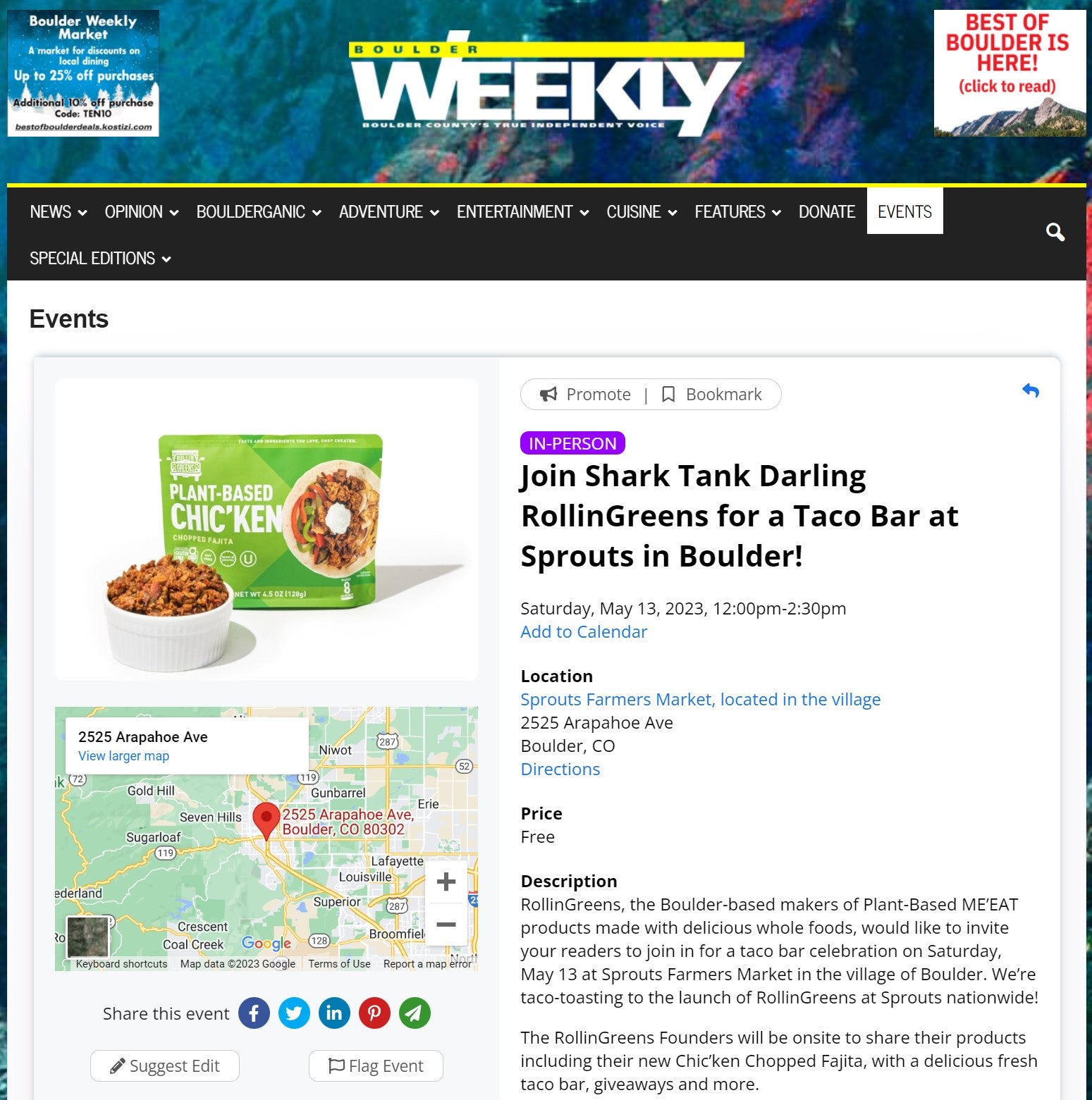 Event featured in Boulder Weekly! – RollinGreens